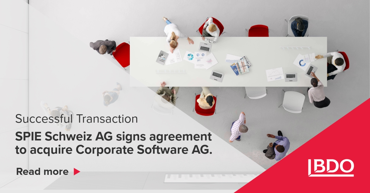 SPIE Switzerland AG signs agreement to acquire Corporate Software AG. - BDO